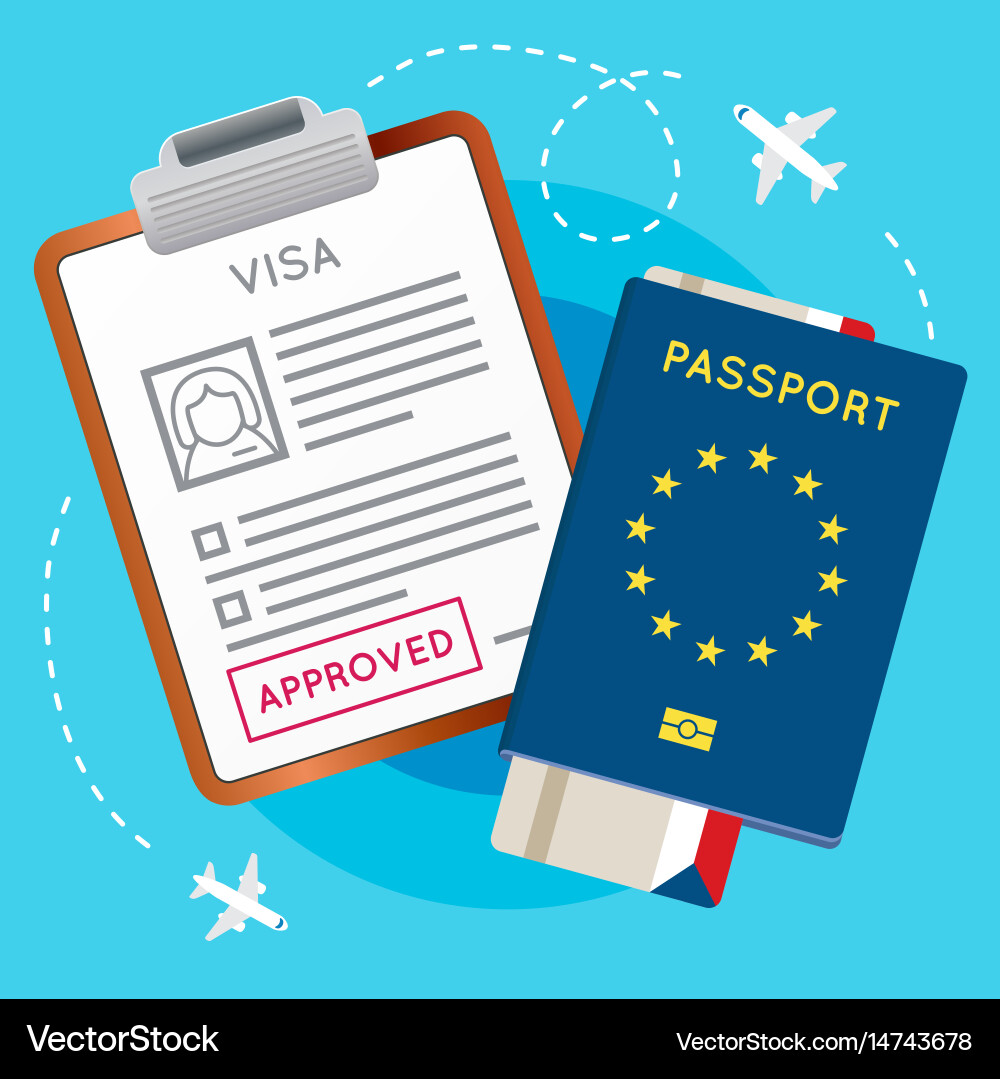 Eurozone europe visa approved stamp on document Vector Image