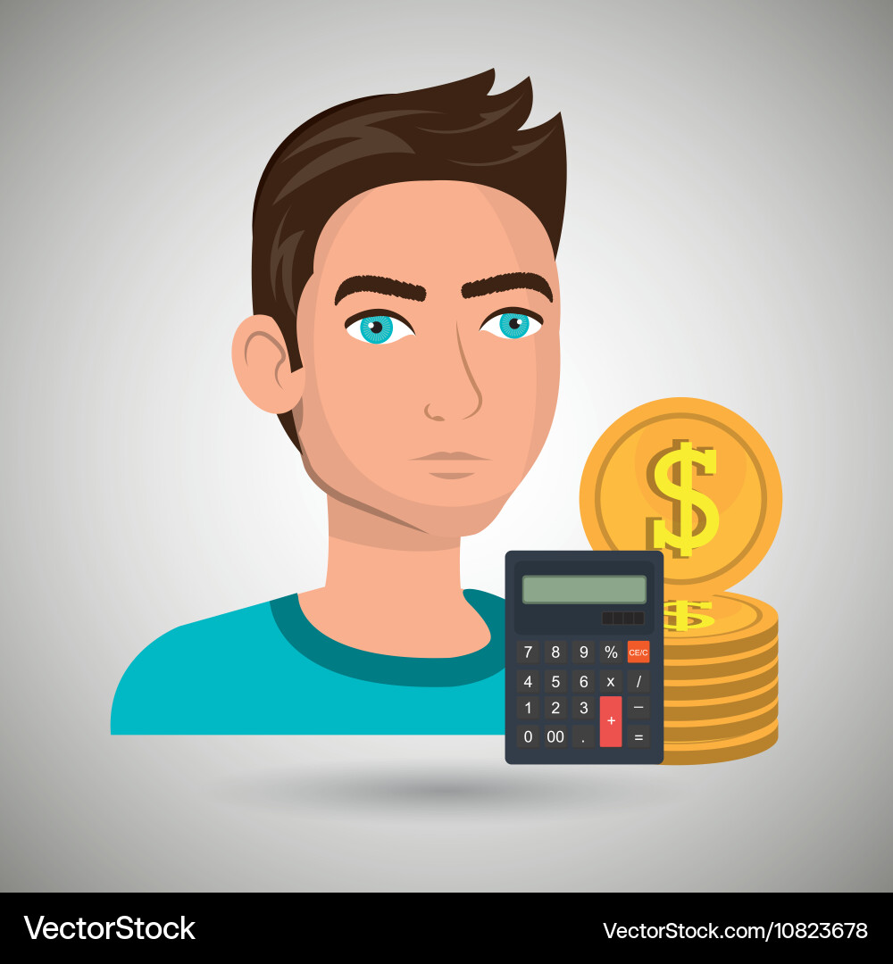 Man money coins calculator Royalty Free Vector Image