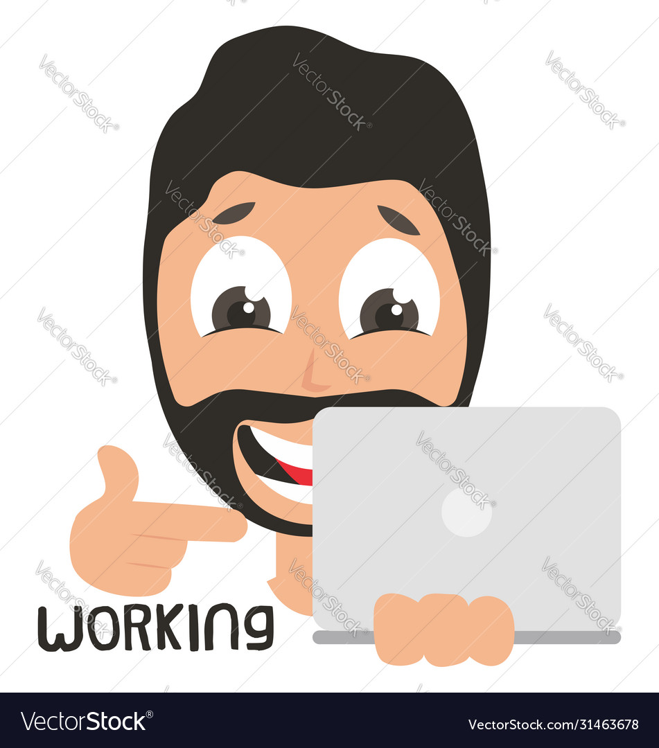Man working on laptop white background Royalty Free Vector