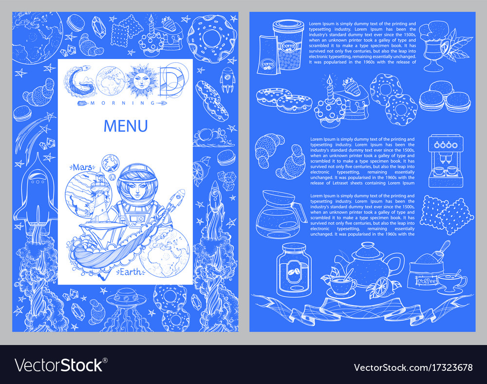 Menu template is blue with a zone for text Vector Image