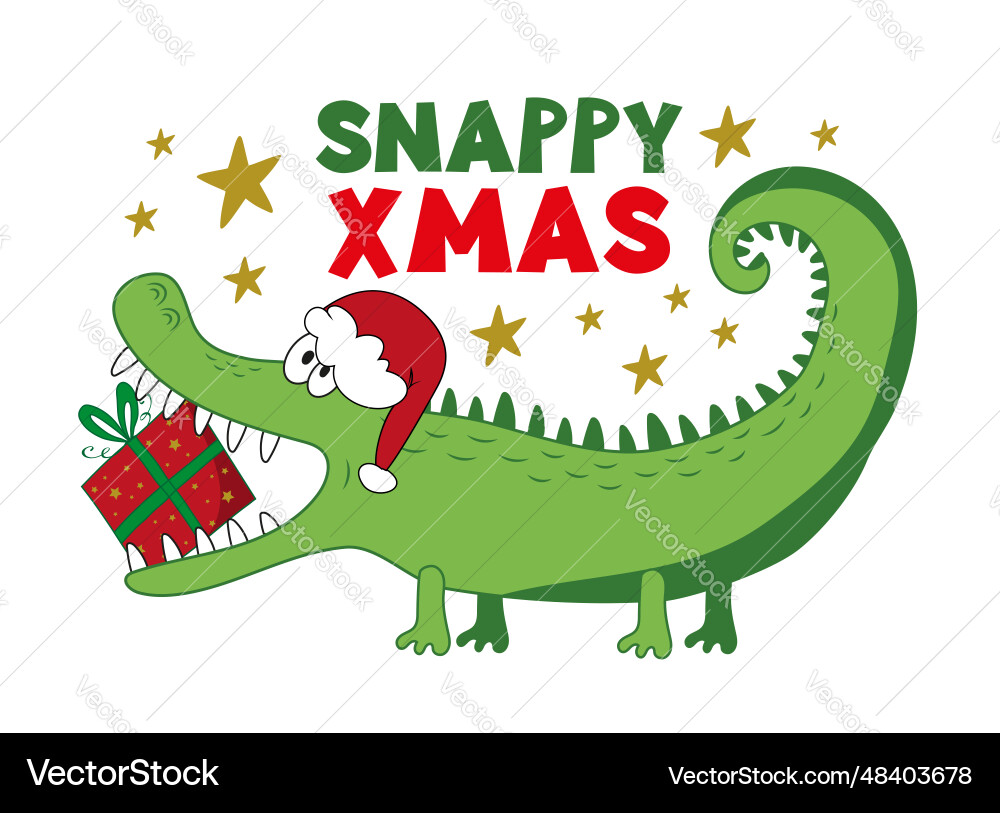 Snappy christmas - funny greeting with alligator Vector Image