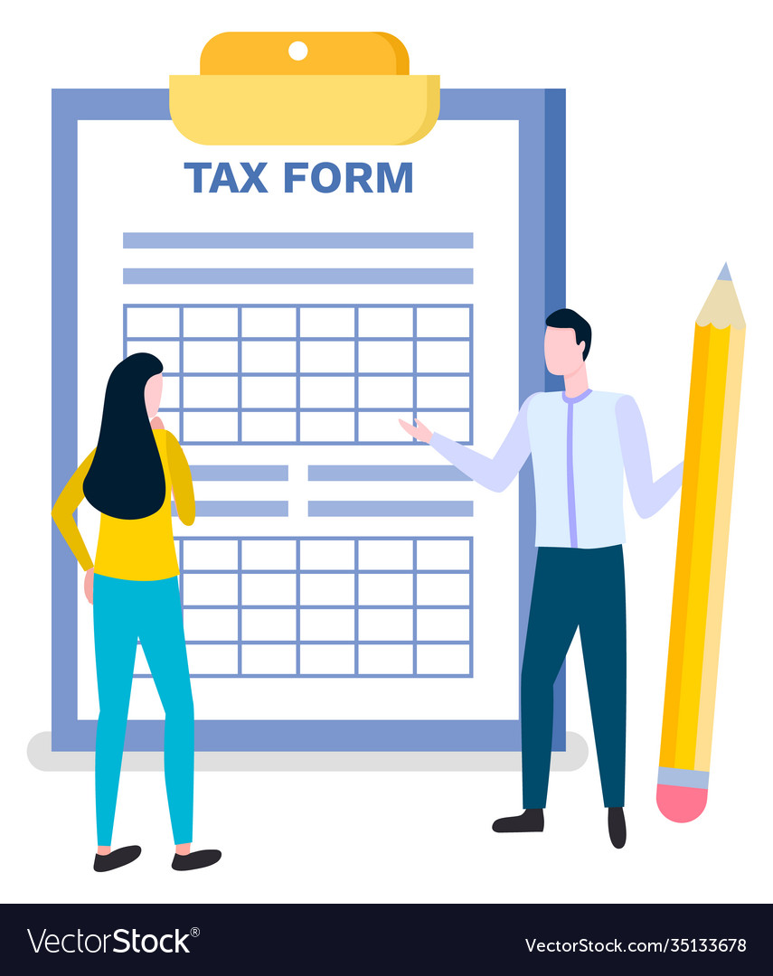 Tax form completing man woman online consultant Vector Image