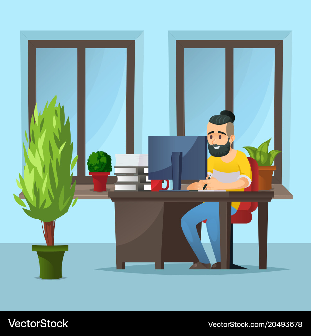 Young designer using graphics tablet Royalty Free Vector