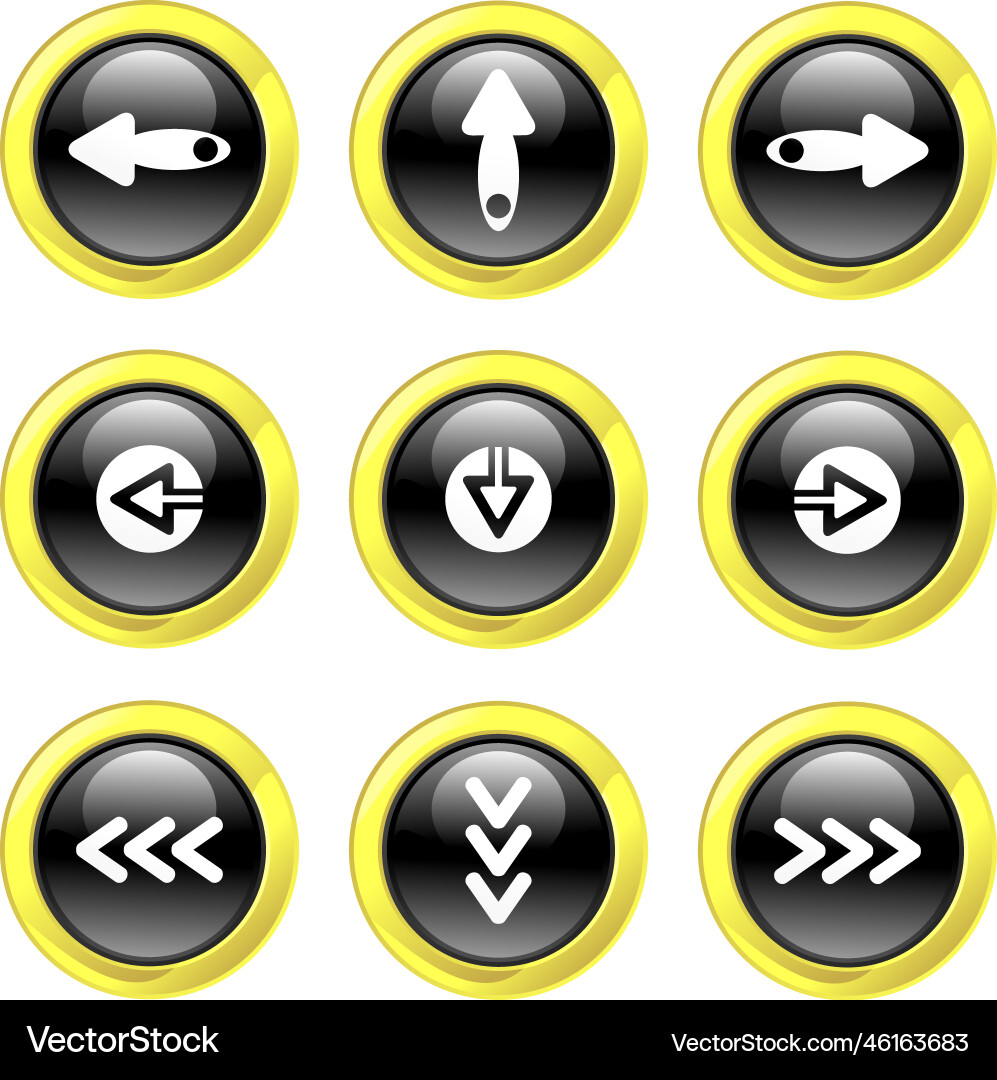 Black and gold glossy arrow buttons Royalty Free Vector