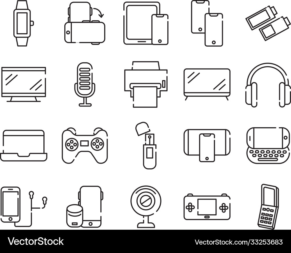 Bundle twenty devices electronics set Royalty Free Vector