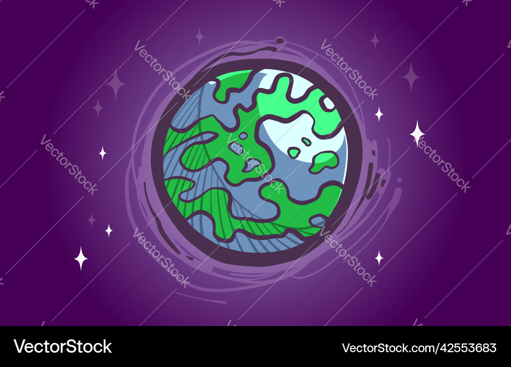 Cartoon planet earth icon in violet space Vector Image