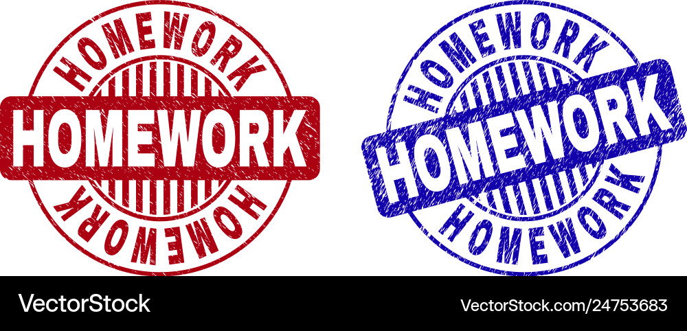 Grunge homework textured round stamps Royalty Free Vector