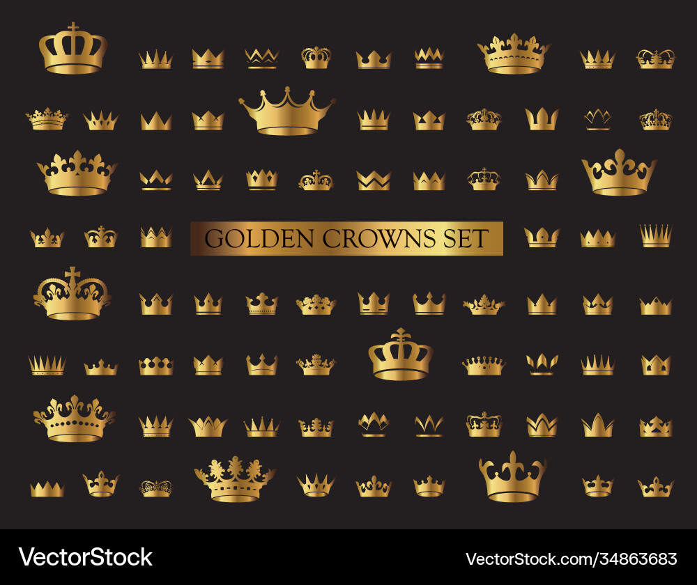 Heraldic crown collection big set golden Vector Image