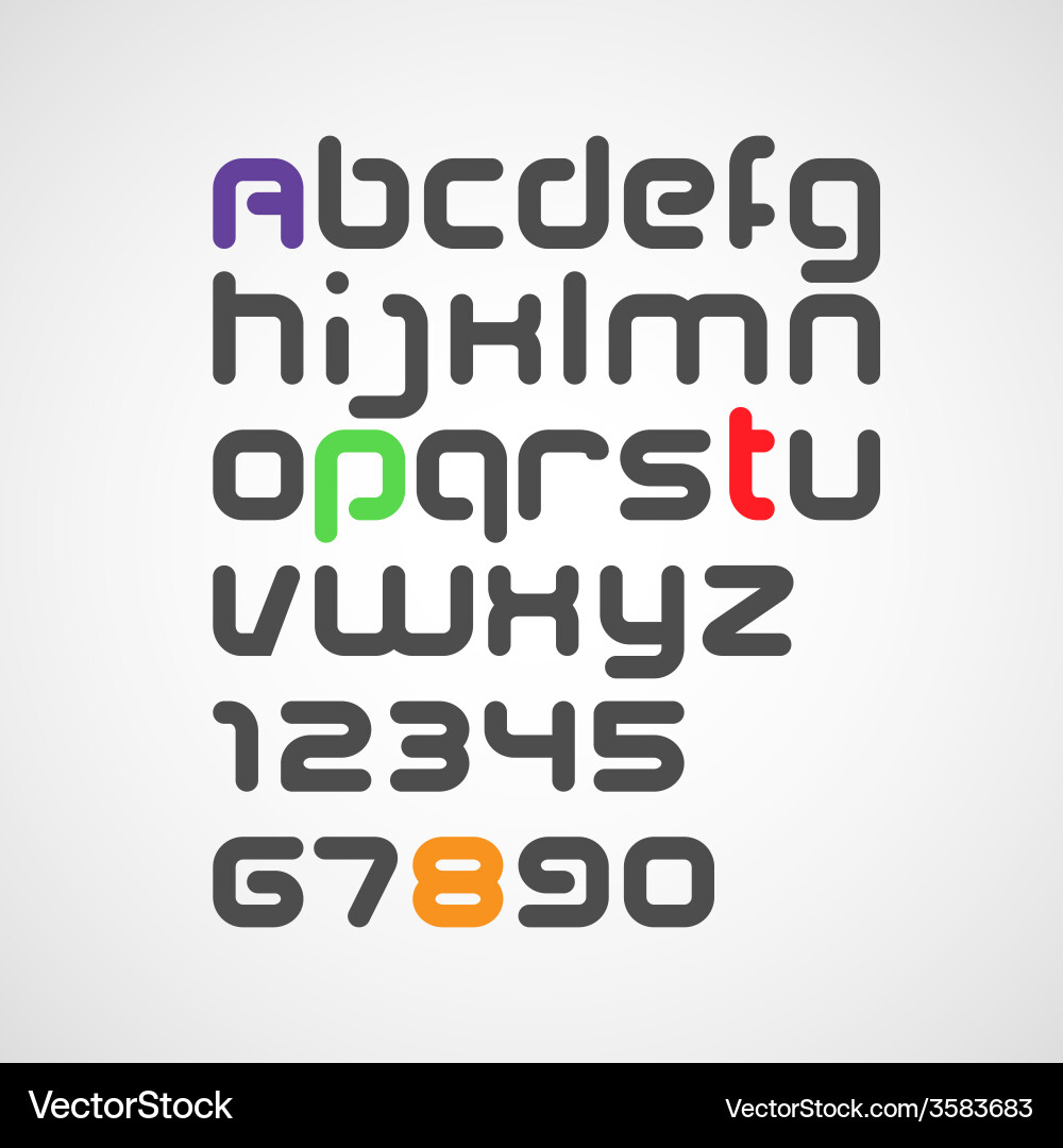 Latin alphabet letters and numbers with rounded Vector Image