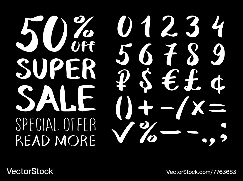 Numbers 0-9 written with a brush on black Vector Image