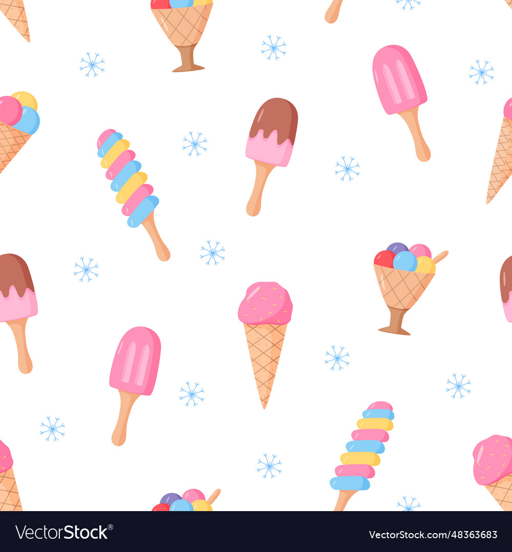 Popsicle ice cream on a stick and in waffle cones Vector Image
