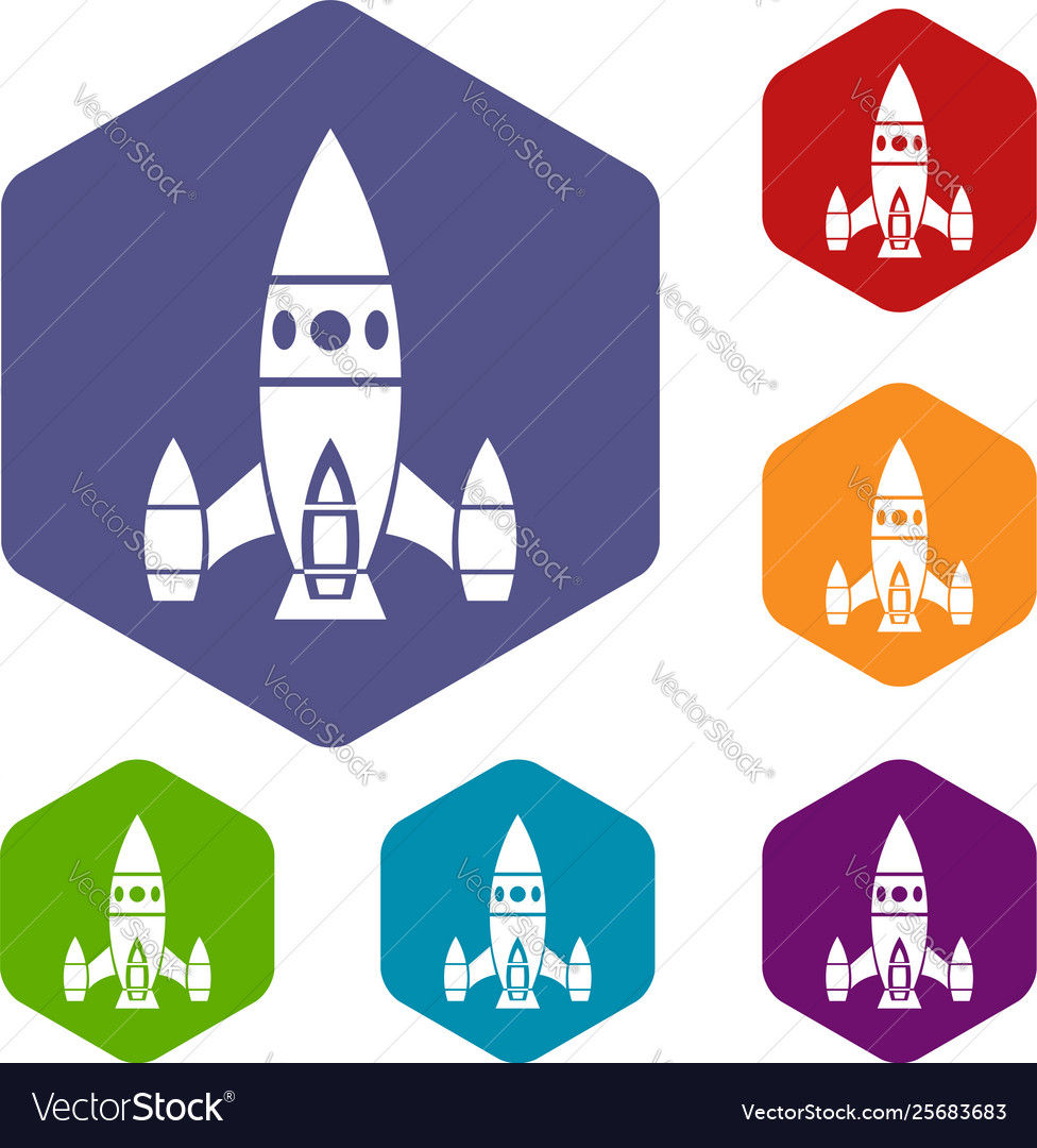 Rocket ship icons hexahedron Royalty Free Vector Image