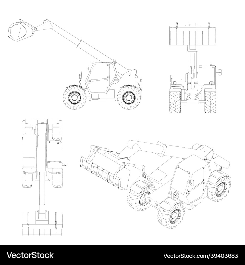 Set with outlines of a backhoe loader from black Vector Image