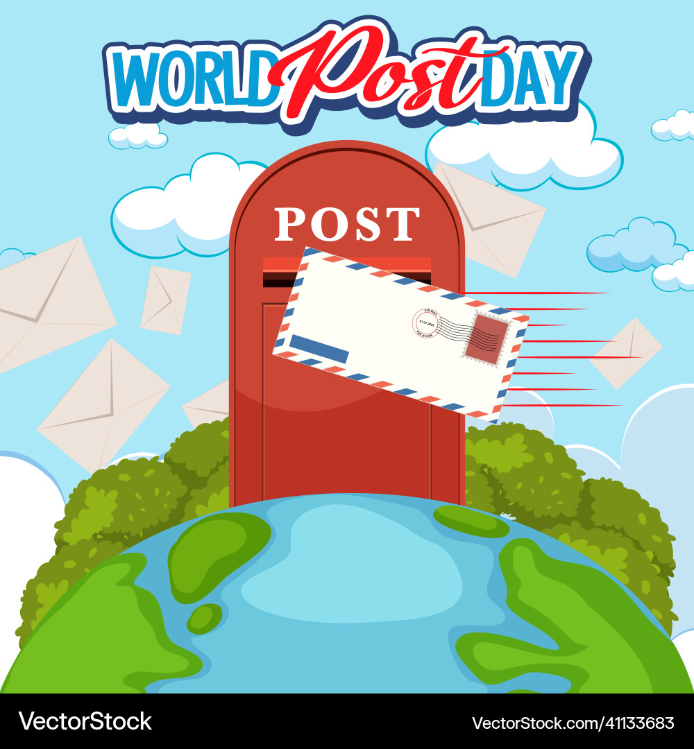World post day word logo with a postbox on earth Vector Image