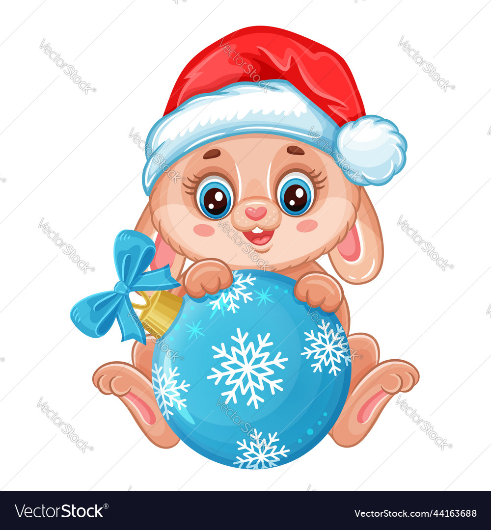 Christmas rabbit new year bunny with tree ball Vector Image
