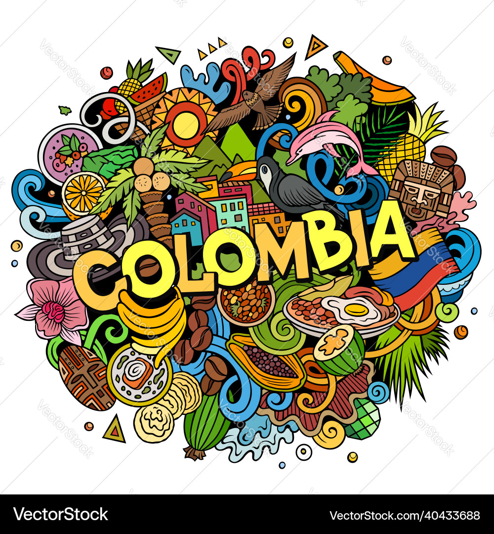 Colombia hand drawn cartoon doodle Royalty Free Vector Image