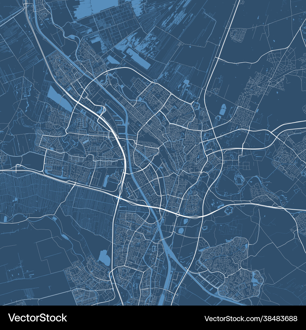 Detailed map utrecht city linear print Royalty Free Vector