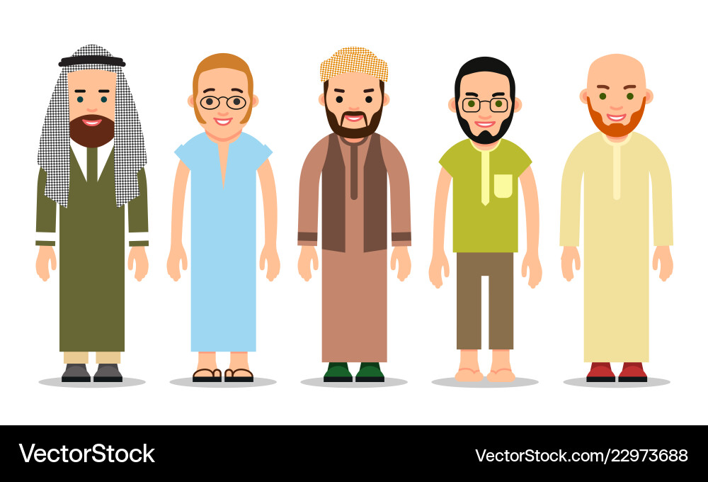 Muslim man set or arab man stand Royalty Free Vector Image