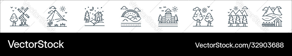 Nature and landscape line icons linear set Vector Image