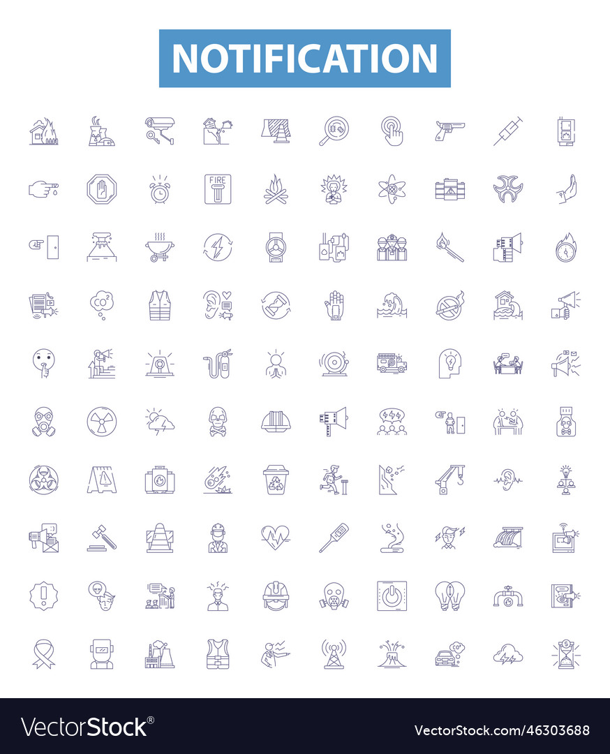 Notification line icons signs set alert Royalty Free Vector