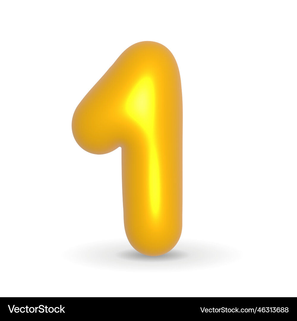 Number one golden balloon 3d render realistic Vector Image