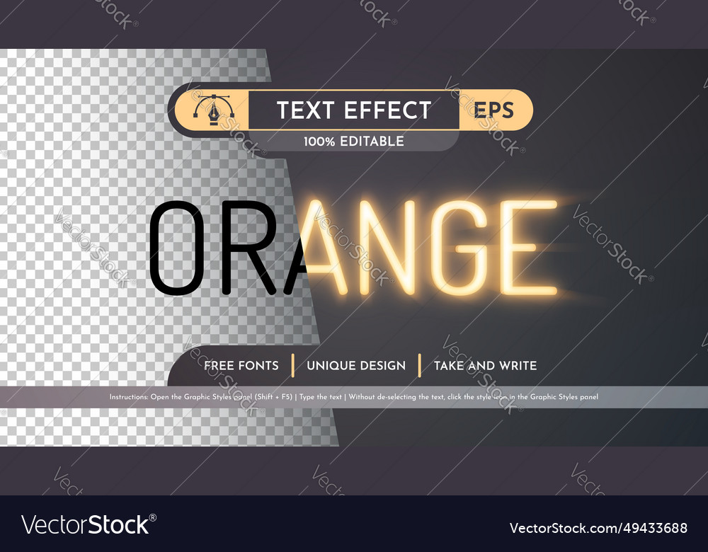Orange - editable text effect font style Vector Image