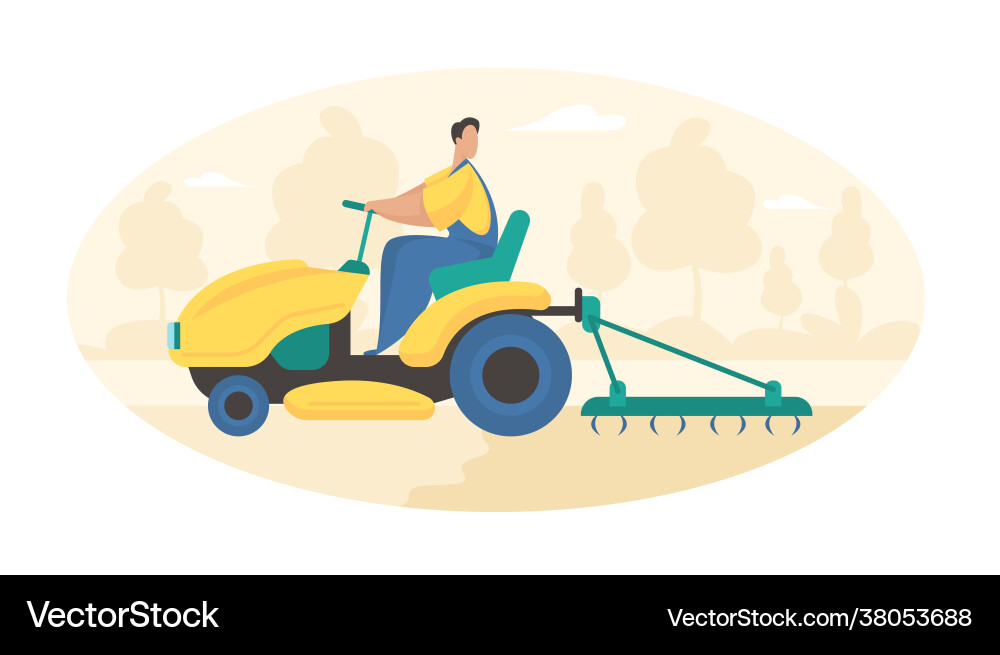 Plowing field with tractor farmer in uniform Vector Image