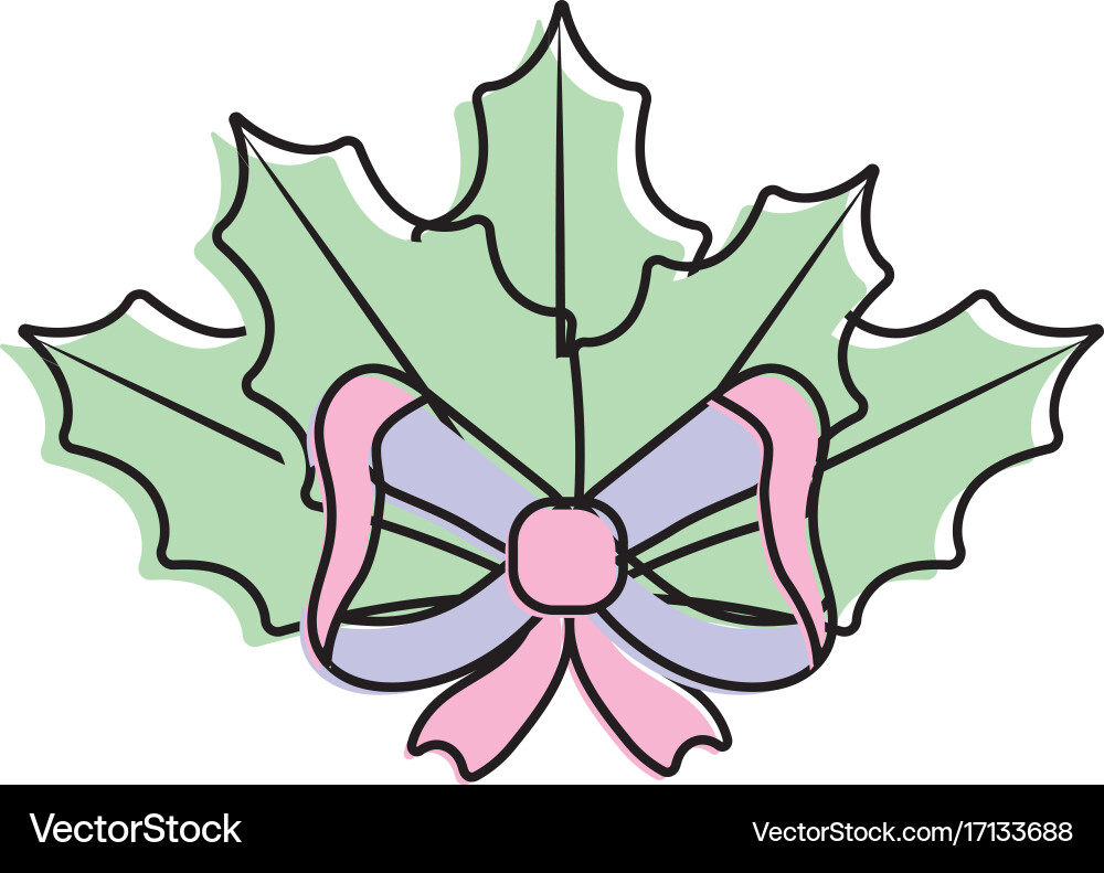 Ribbon bow decoration with leaves design Vector Image