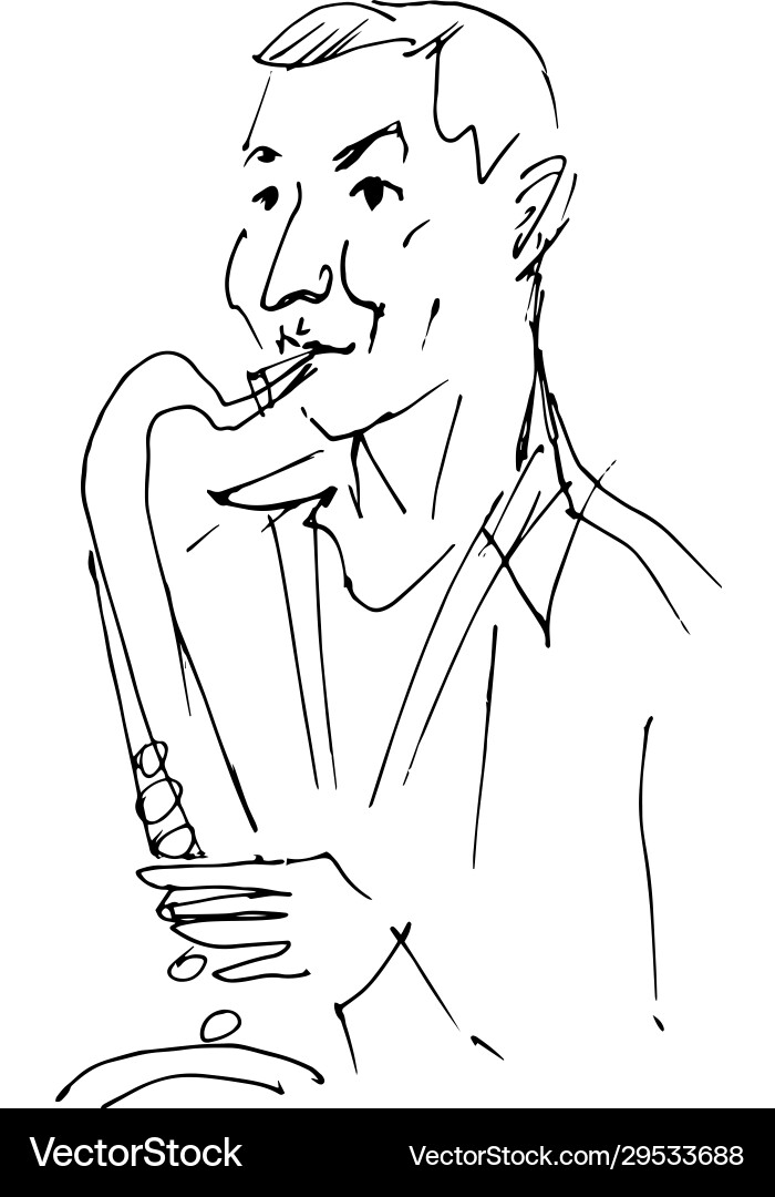 Saxophonist cartoon character linear hand draw Vector Image