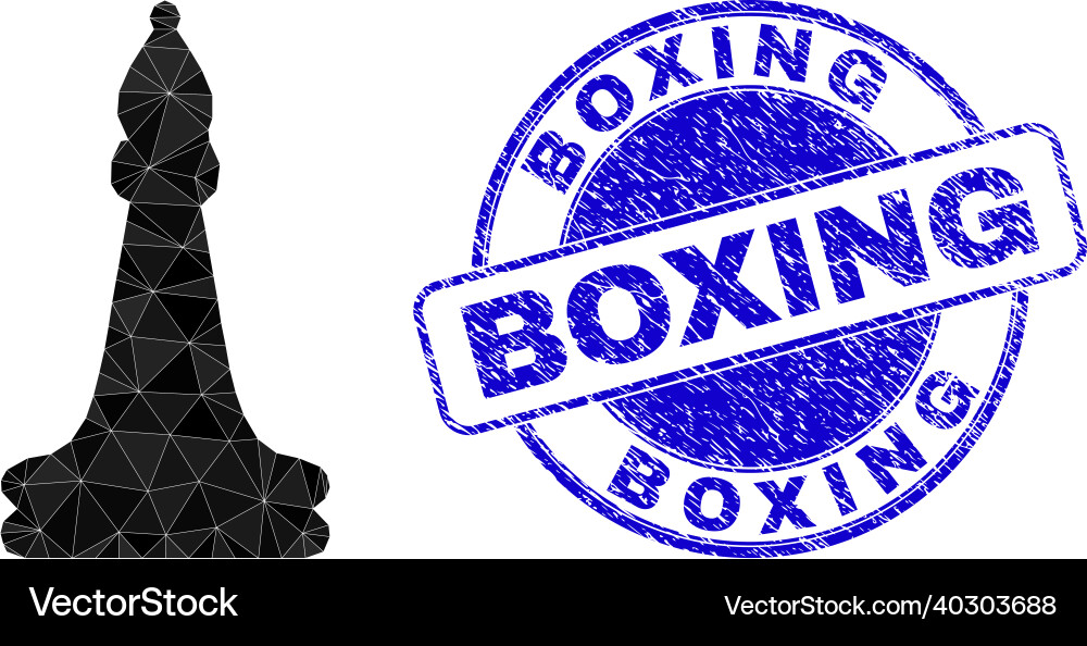 Scratched boxing round watermark and chess bishop Vector Image