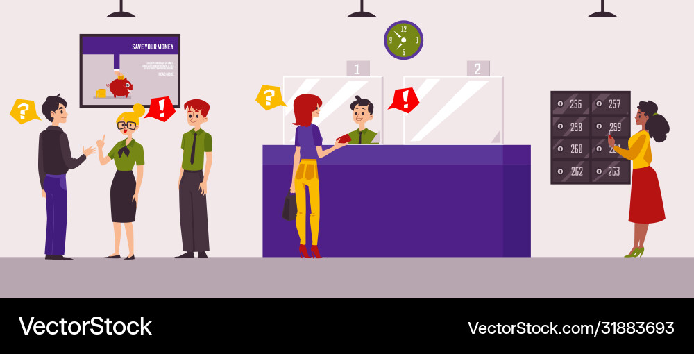 Bank office interior - flat cartoon banner Vector Image