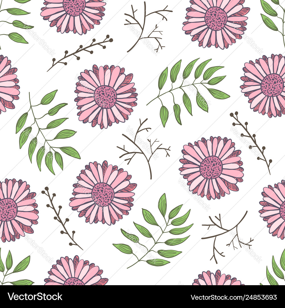 Cute floral pattern with tender pink flowers Vector Image