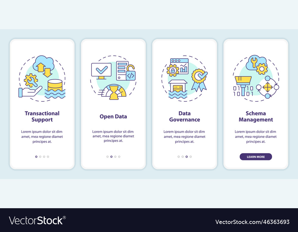 Data lakehouse onboarding mobile app screen Vector Image