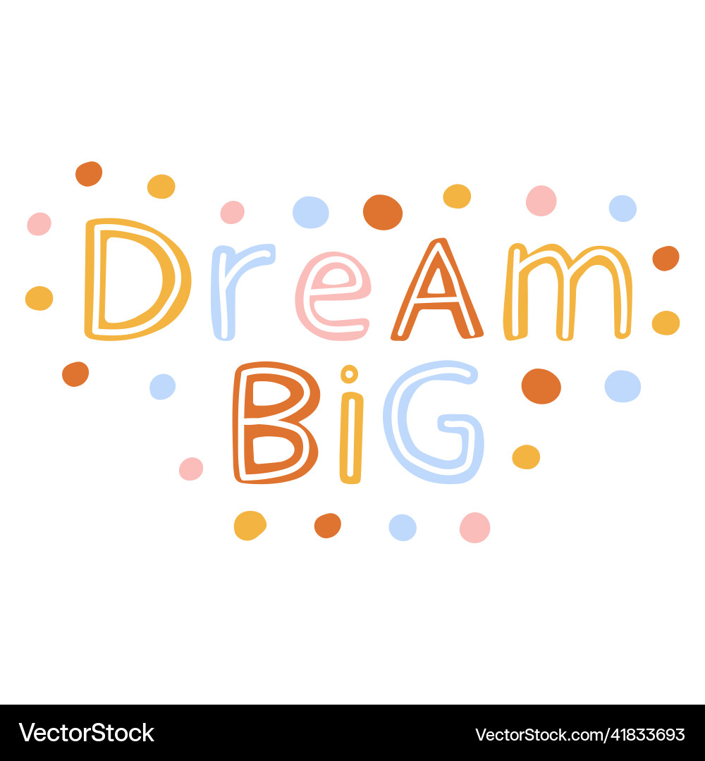 Dream big words hand-drawn phrase poster Vector Image