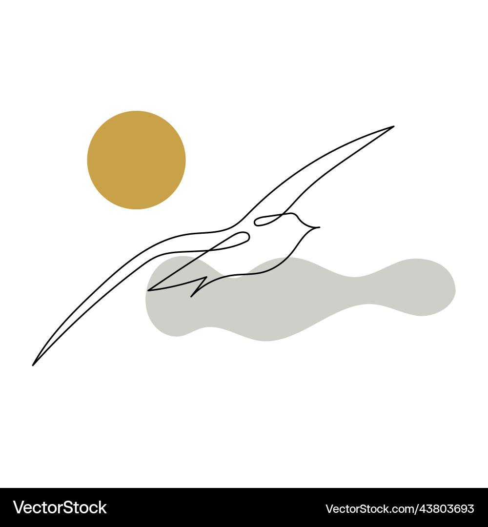 Flying seagull line art contour drawing Royalty Free Vector