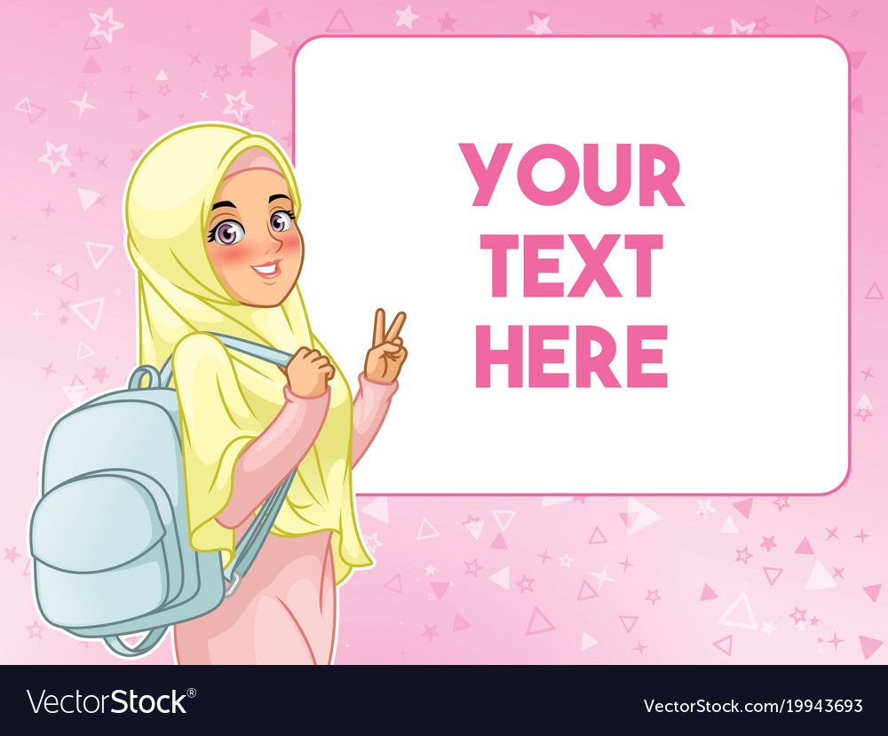 Muslim woman student cheerful holding backpack Vector Image Muslim woman student cheerful holding backpack Vector Image
