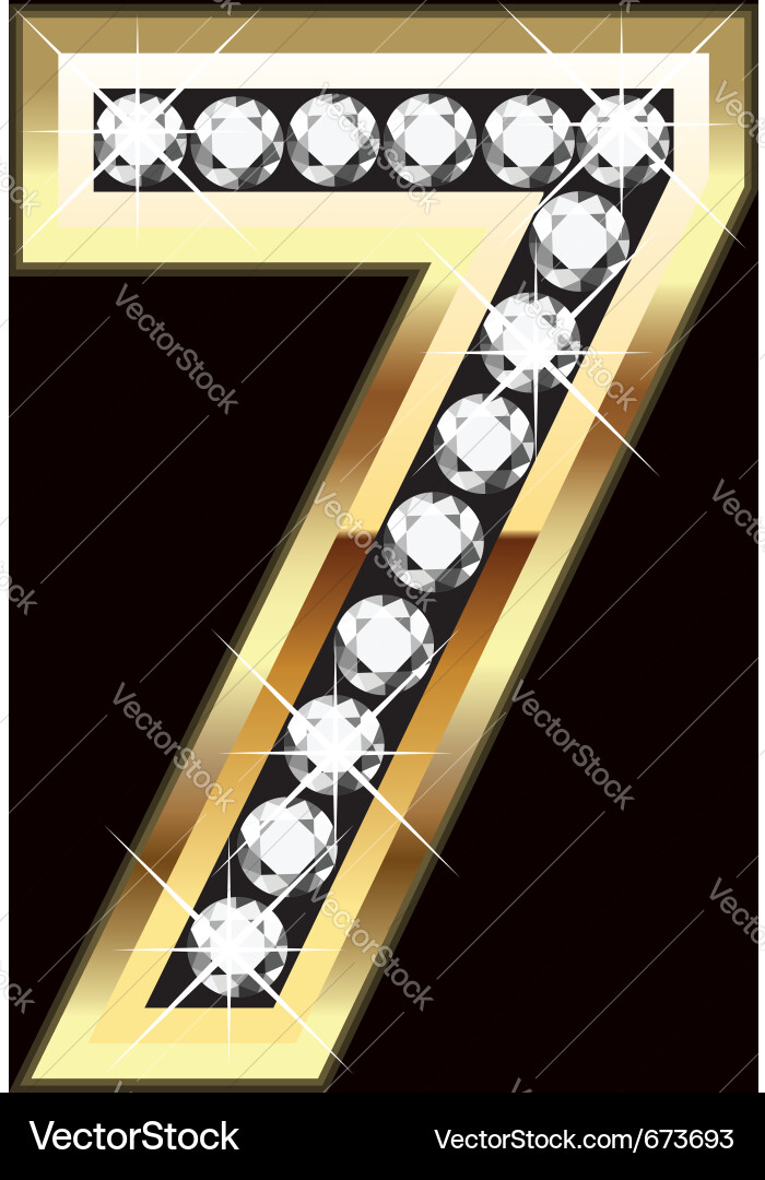 Number seven bling gold and diamonds Royalty Free Vector