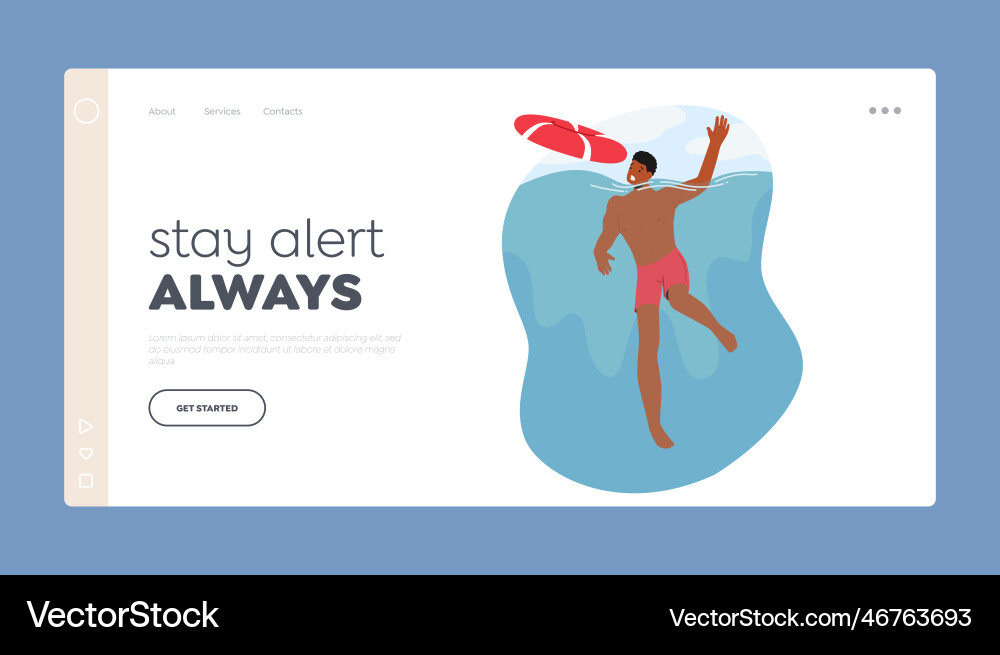 Swimming alert landing page template man Vector Image
