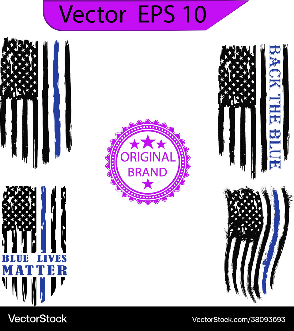 Thin blue line us flag police blue line Royalty Free Vector