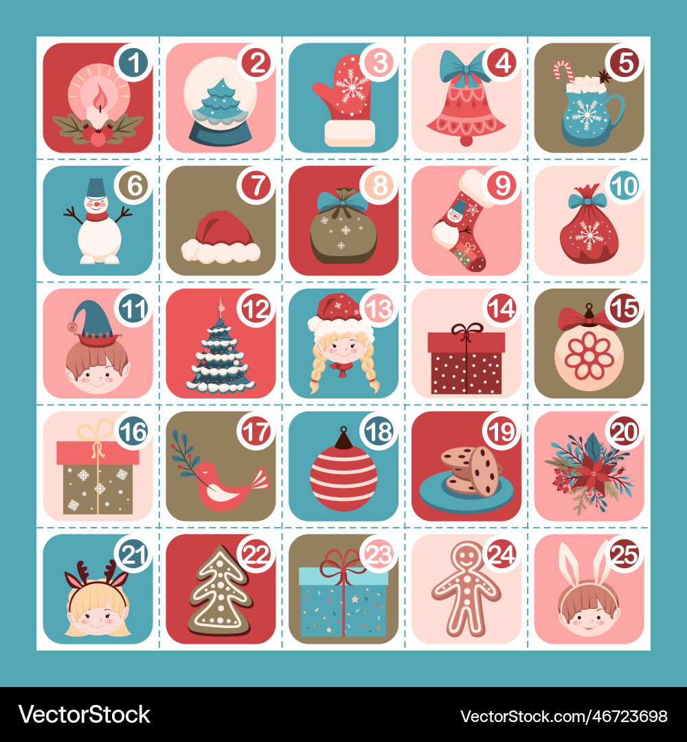 Christmas advent calendar with festive characters Vector Image