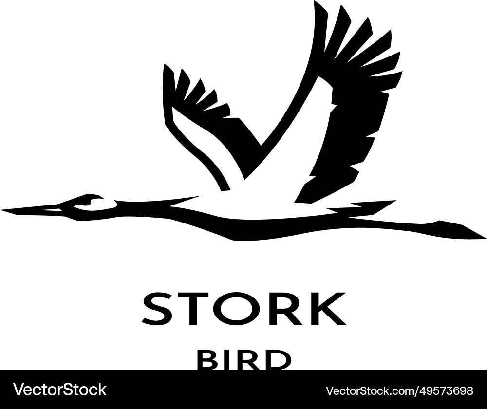 Flying stork logo black and white style Royalty Free Vector