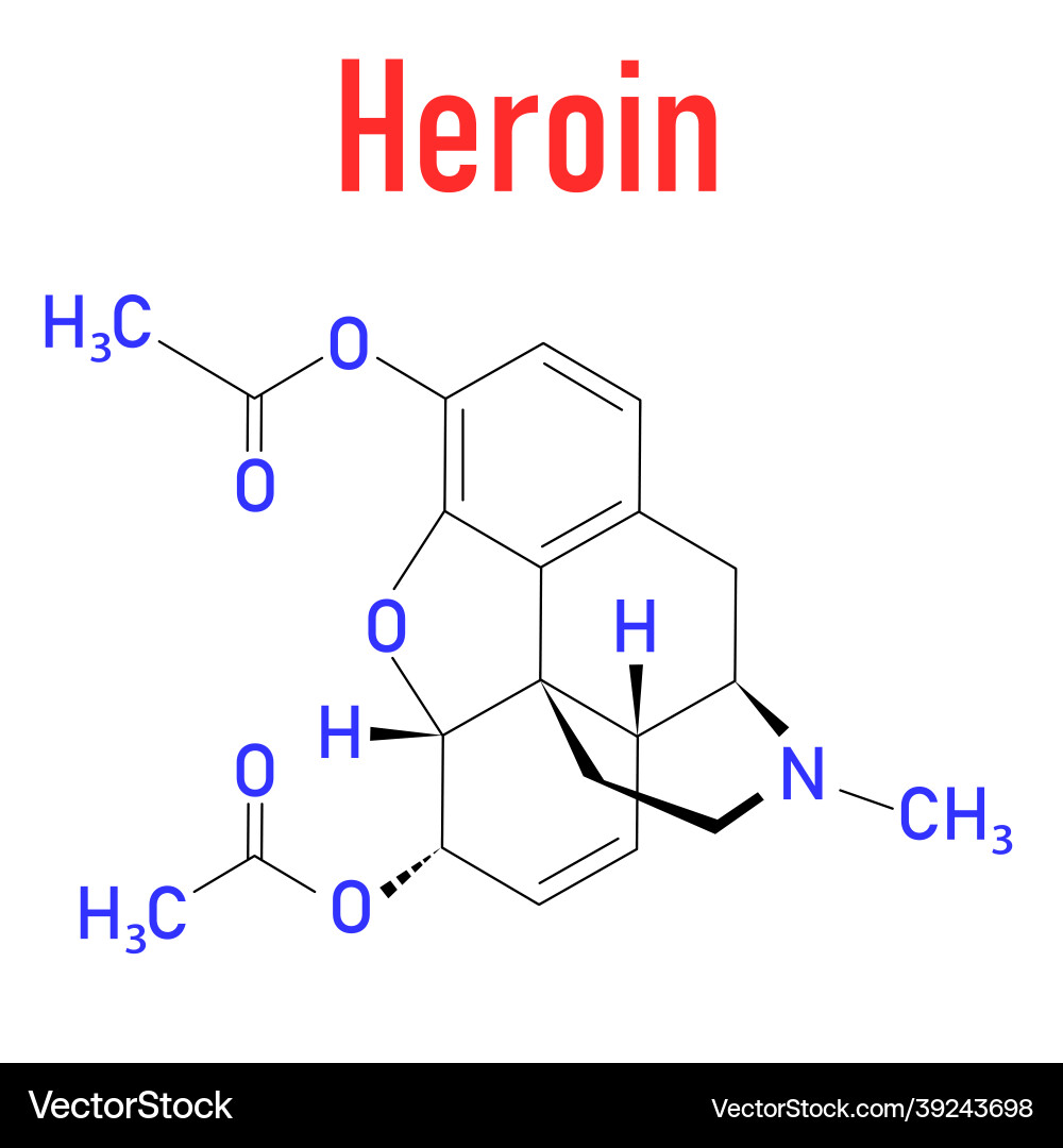 Heroin opioid drug molecule skeletal formula Vector Image