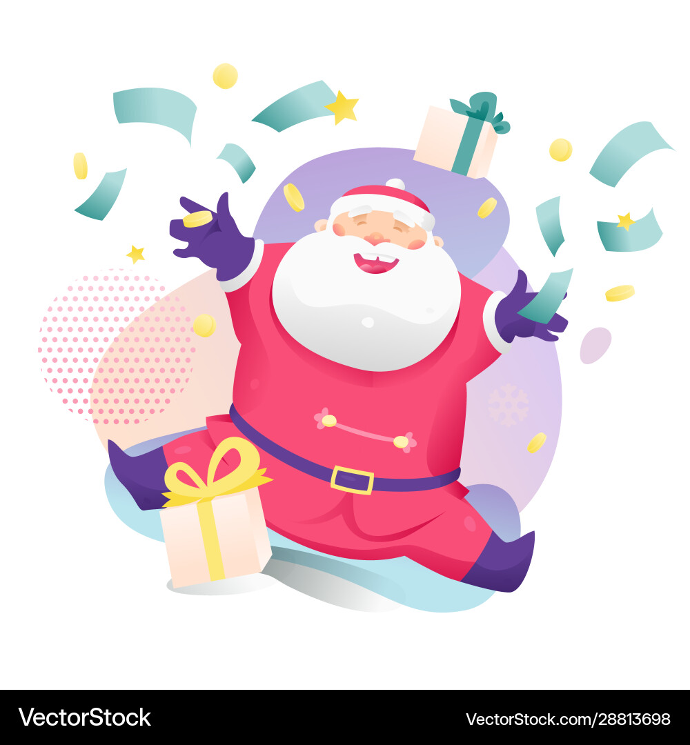 Santa claus throws money out Royalty Free Vector Image