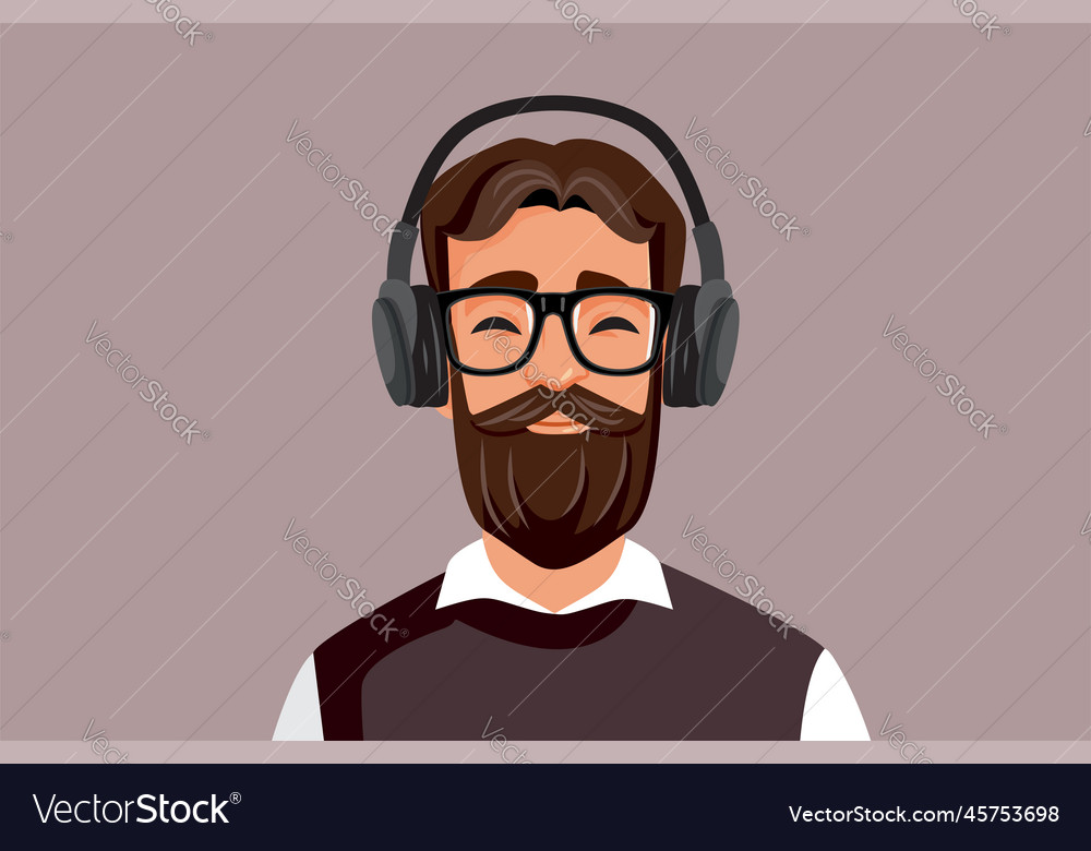 Serious man listening to an educational podcast Vector Image Serious man listening to an educational podcast Vector Image