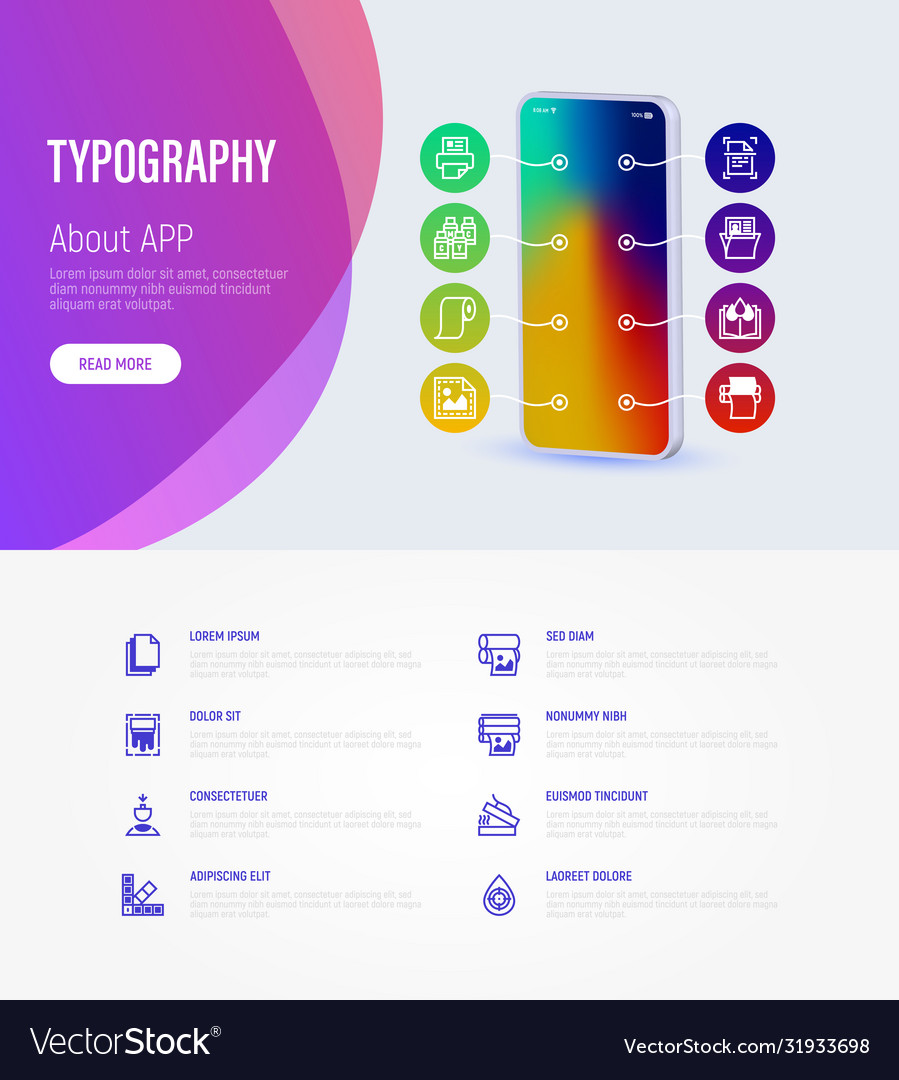 Typography polygraphy infographics with thin line Vector Image