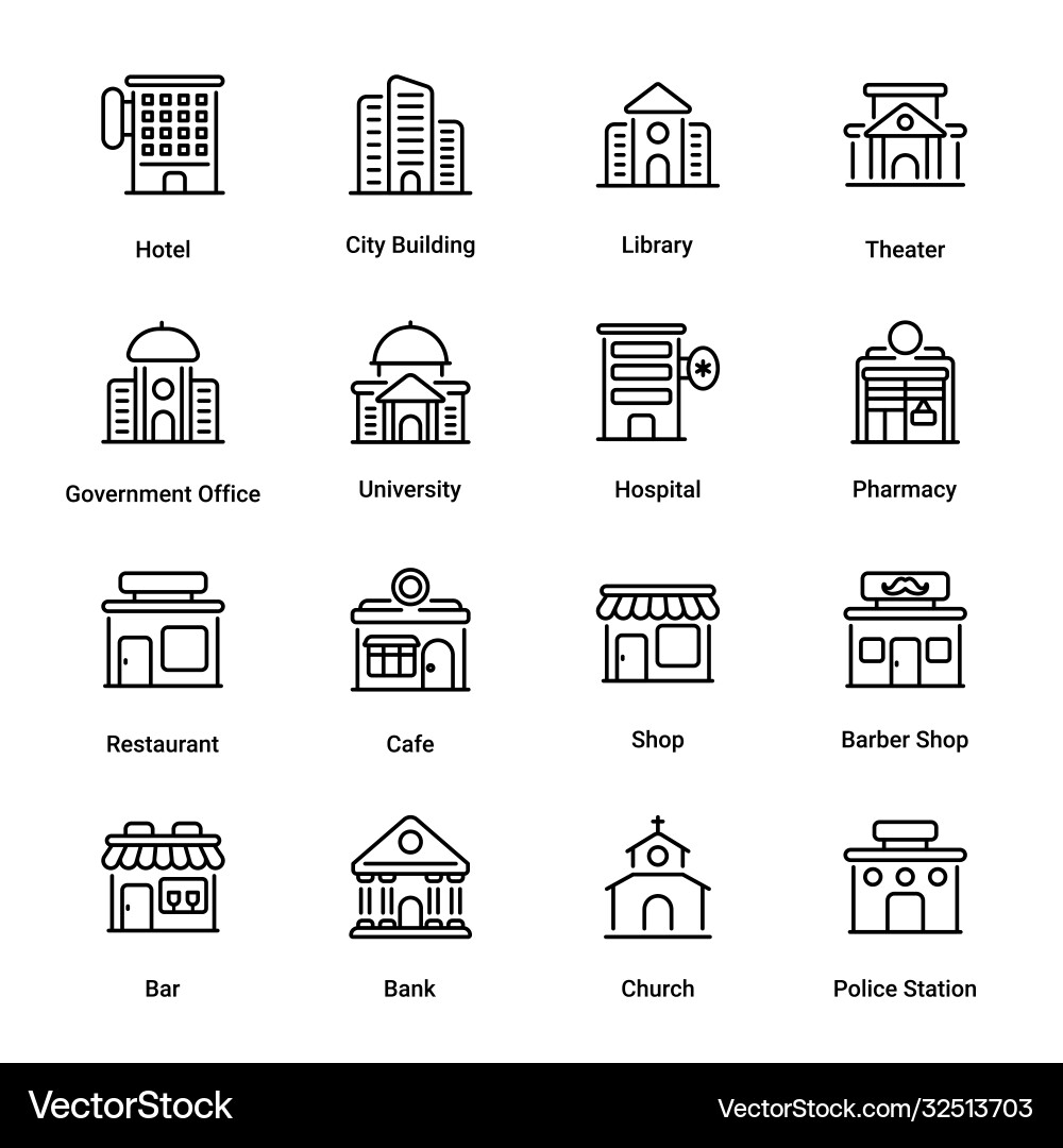 Building outline icons Royalty Free Vector Image