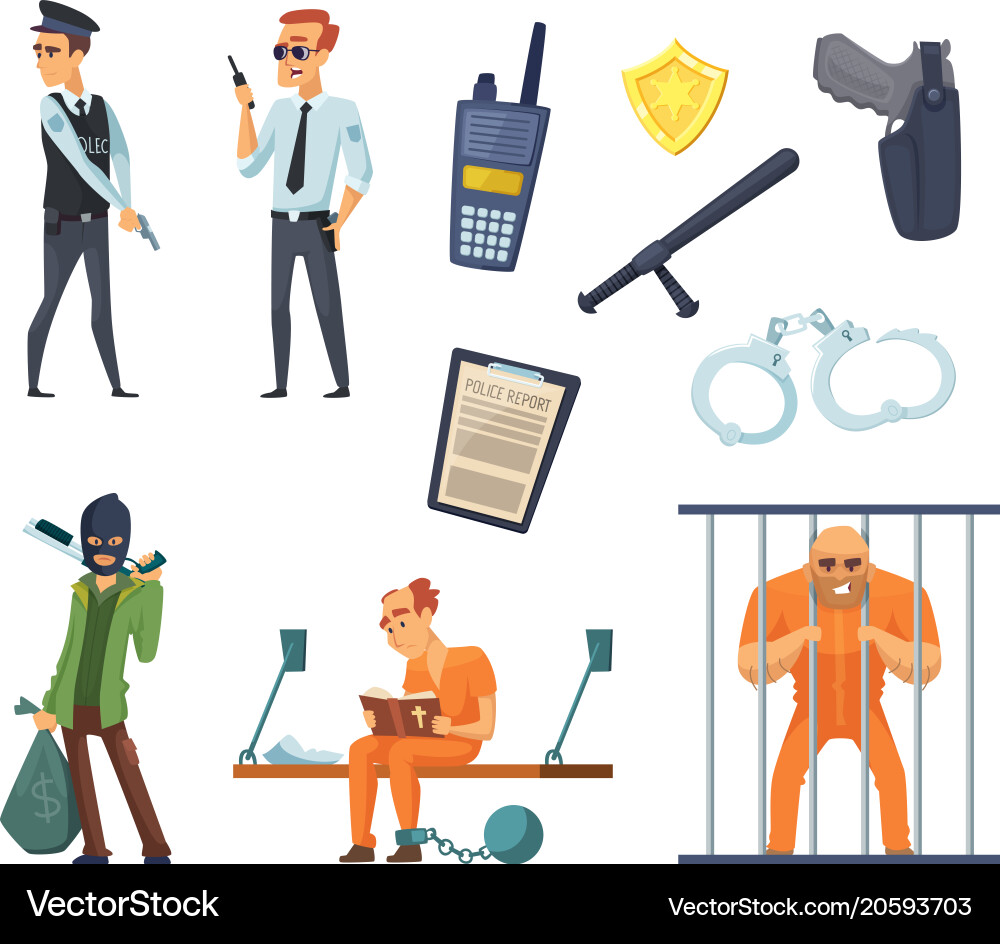 Criminal characters and policemen Royalty Free Vector Image
