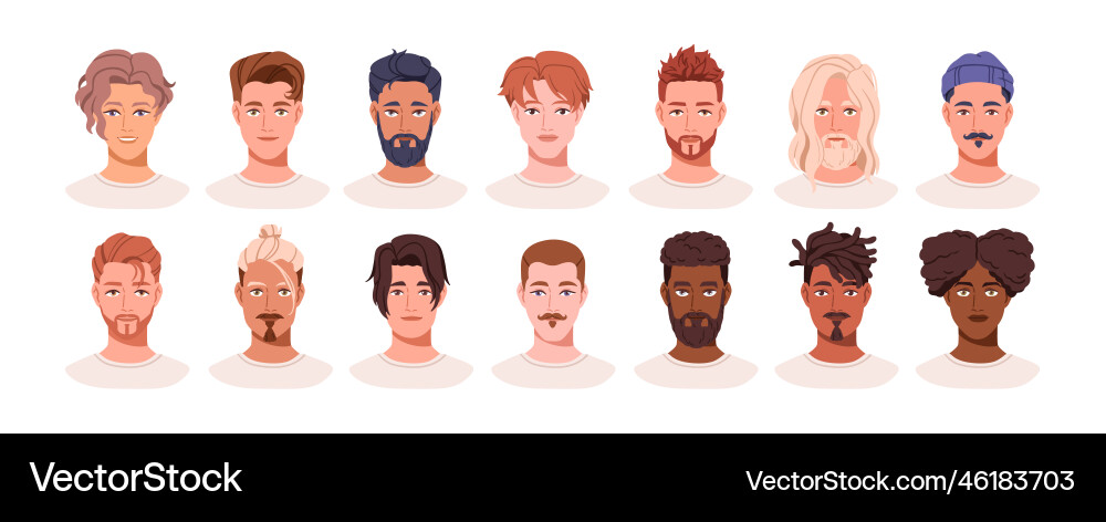 Face avatars head portraits set diverse young Vector Image