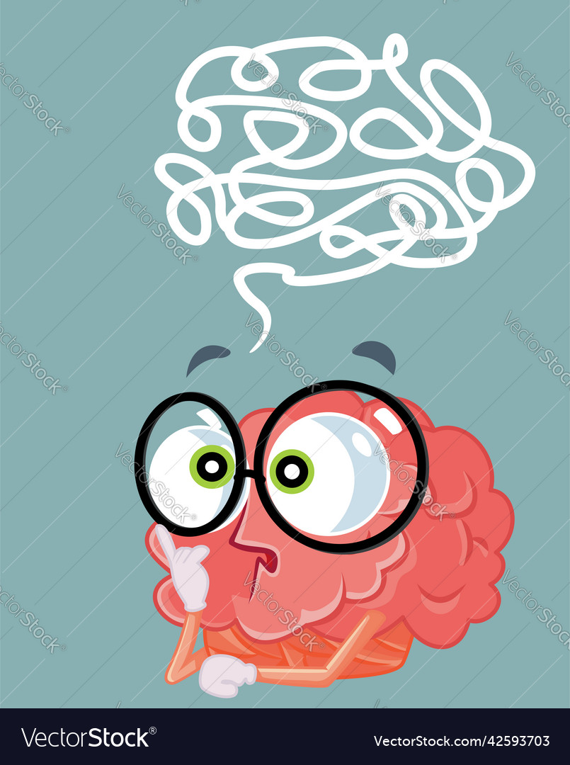 Puzzled brain thinking hard cartoon Royalty Free Vector