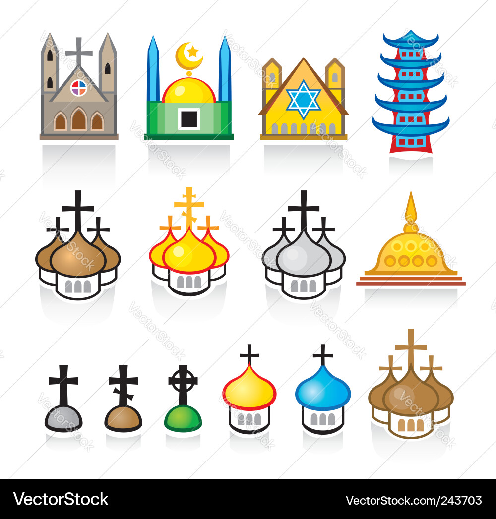 Religious temples and worship places Royalty Free Vector